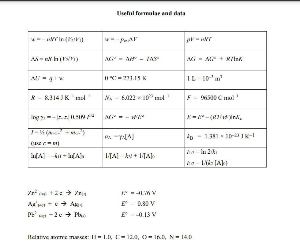 Solved Useful formulae and data w=- nRT In (V2/V1) w=-PextAV | Chegg.com