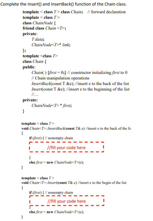 Solved Complete the Insert() and InsertBack() function of | Chegg.com