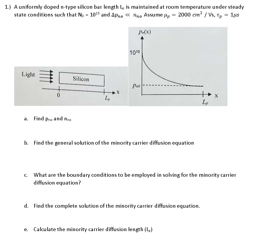 Solved A uniformly doped n-type silicon bar length Lp is | Chegg.com