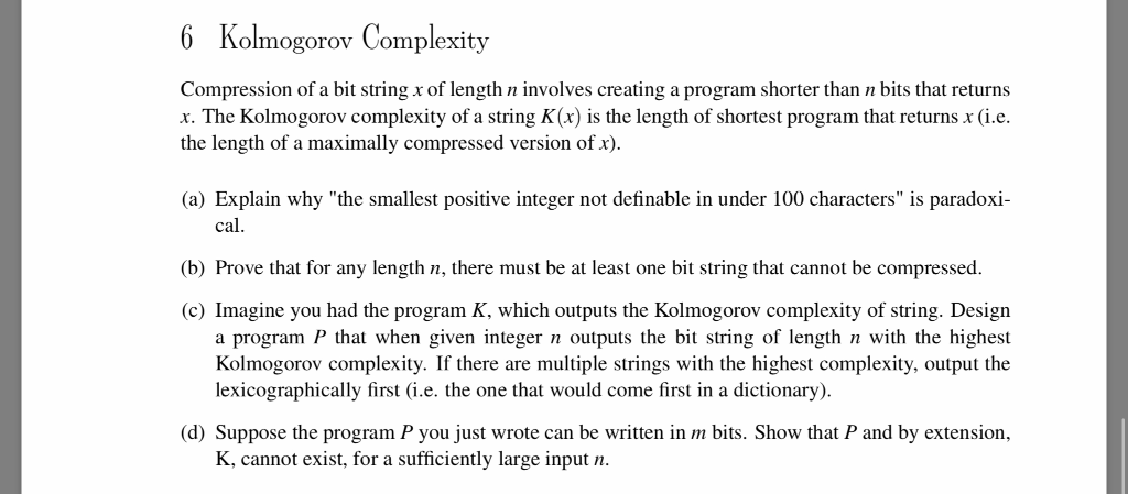 6 Kolmogorov Complexity Compression Of A Bit String X