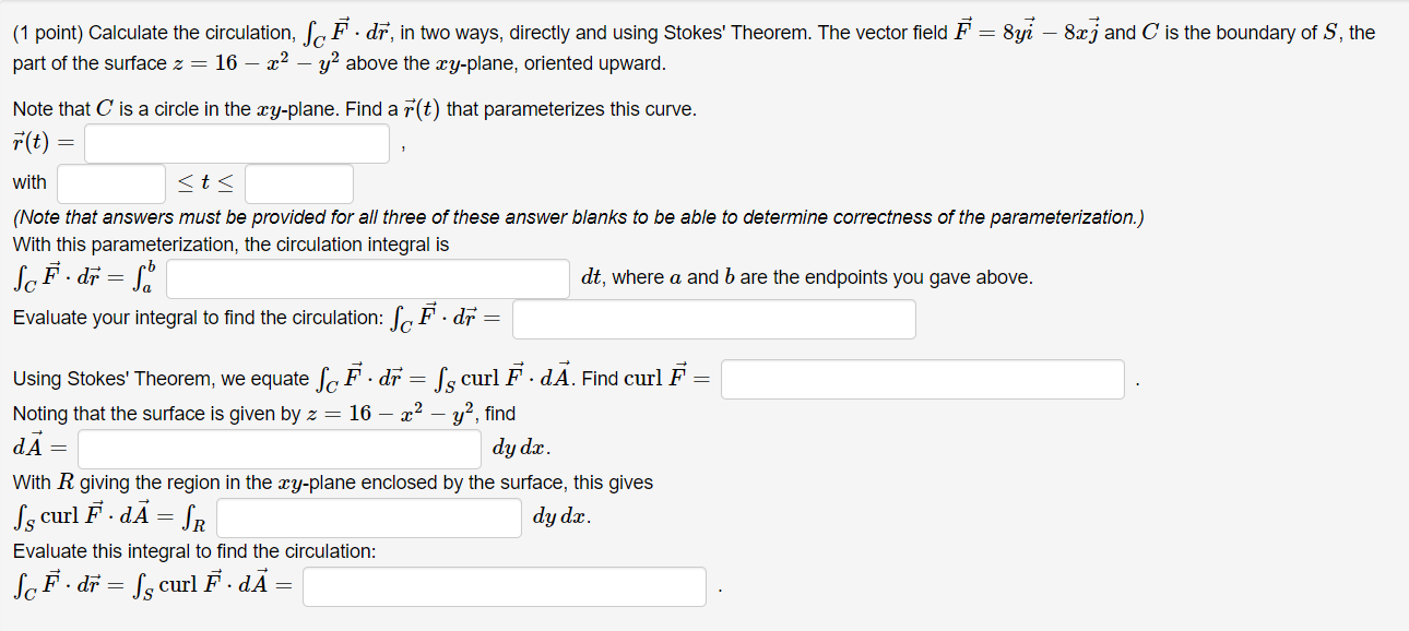 (1 point) Calculate the circulation, ∫CF⋅dr, in two | Chegg.com