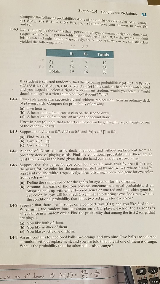 Solved Section 1.4 Conditional Probability 41 Compute the | Chegg.com