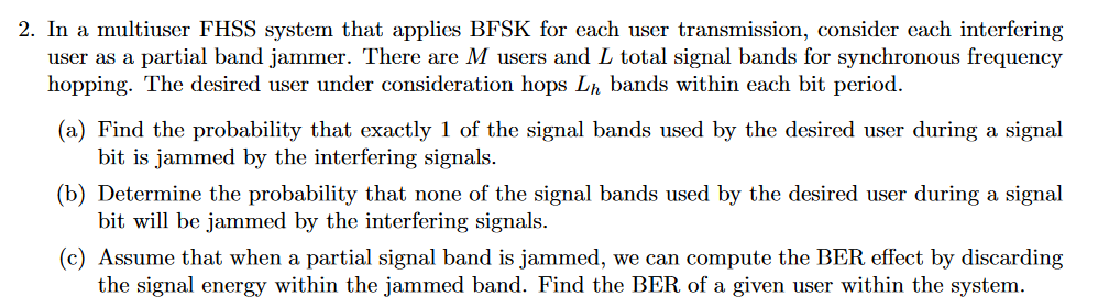 2. In a multiuser FHSS system that applies BFSK for | Chegg.com
