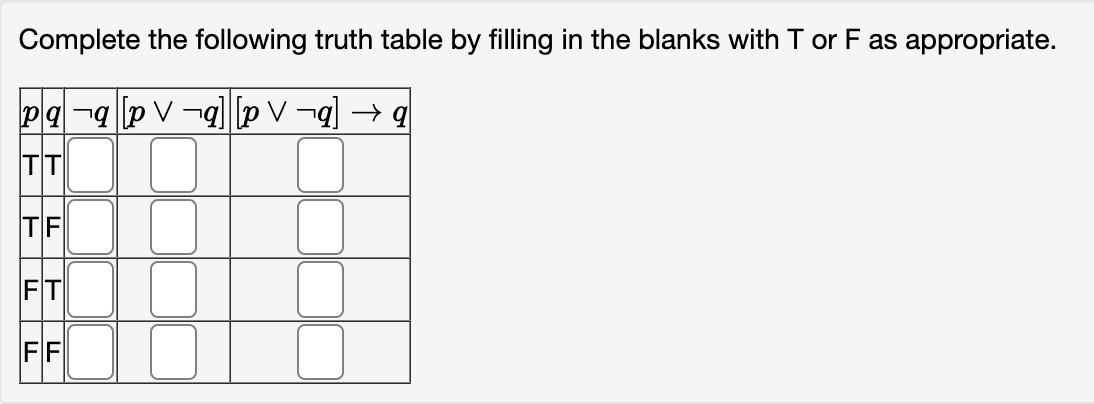 Solved Complete the following truth table by filling in the | Chegg.com