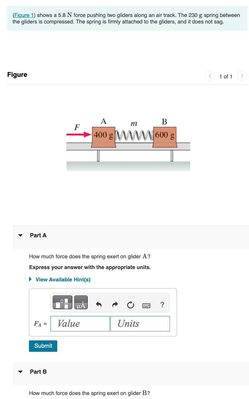 Solved (Figure 1) ﻿shows a 5.8 ﻿N force pushing two gliders | Chegg.com