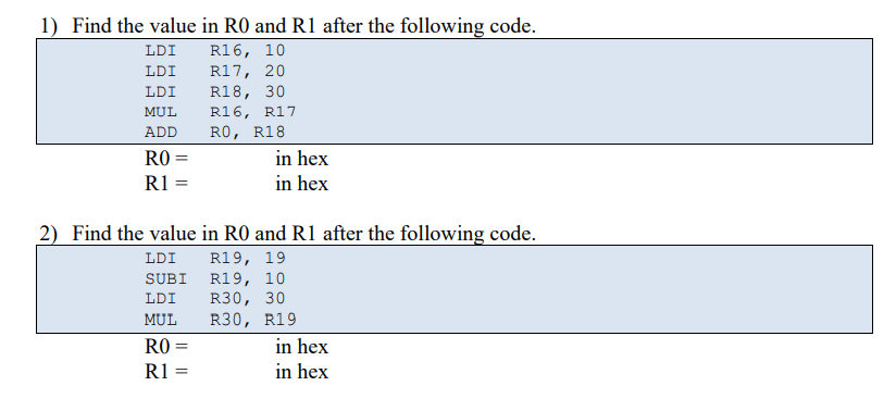 Solved 1) Find the value in RO and R1 after the following | Chegg.com