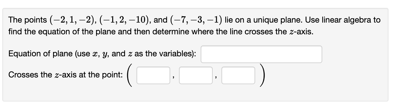Solved The points (−2,1,−2),(−1,2,−10), and (−7,−3,−1) lie | Chegg.com