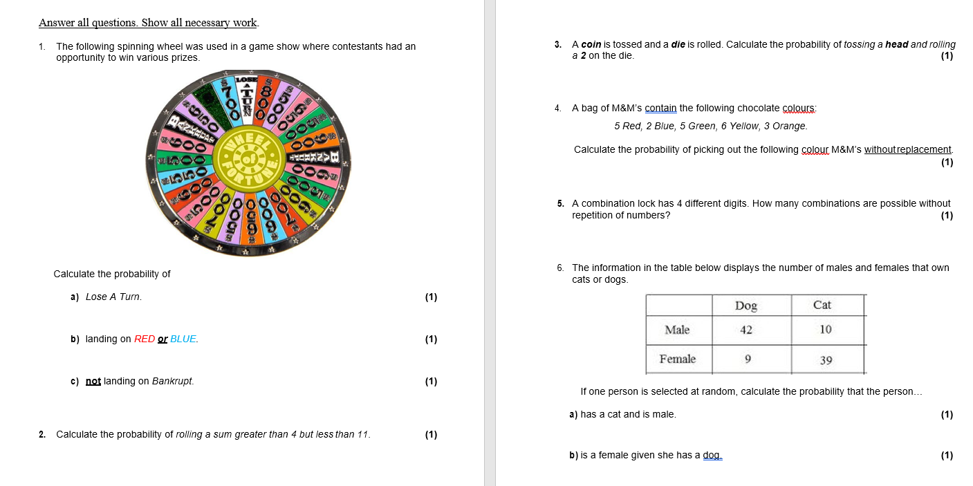 Solved Answer all questions. Show all necessary work. 1. The | Chegg.com