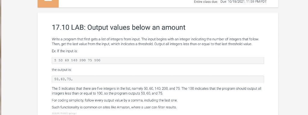 Solved Entire class due: Due: 10/18/2021, 11:59 PM PDT 17.10 | Chegg.com
