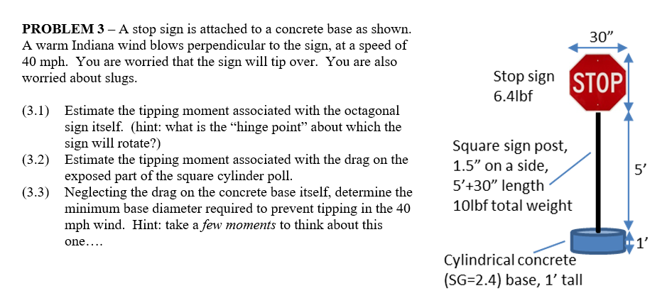 Solved 30" PROBLEM 3 – A stop sign is attached to a concrete | Chegg.com
