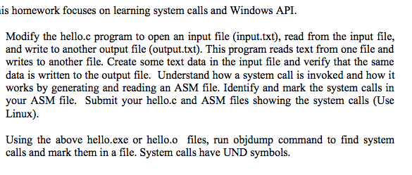 Solved is homework focuses on learning system calls and | Chegg.com