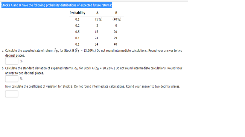 Solved Stocks A and B have the following probability | Chegg.com