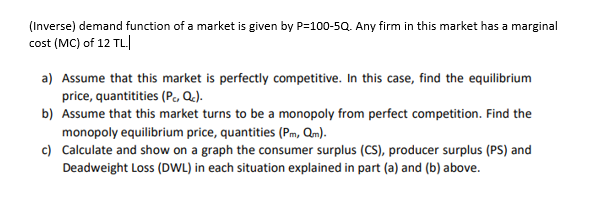 Solved (Inverse) demand function of a market is given by | Chegg.com