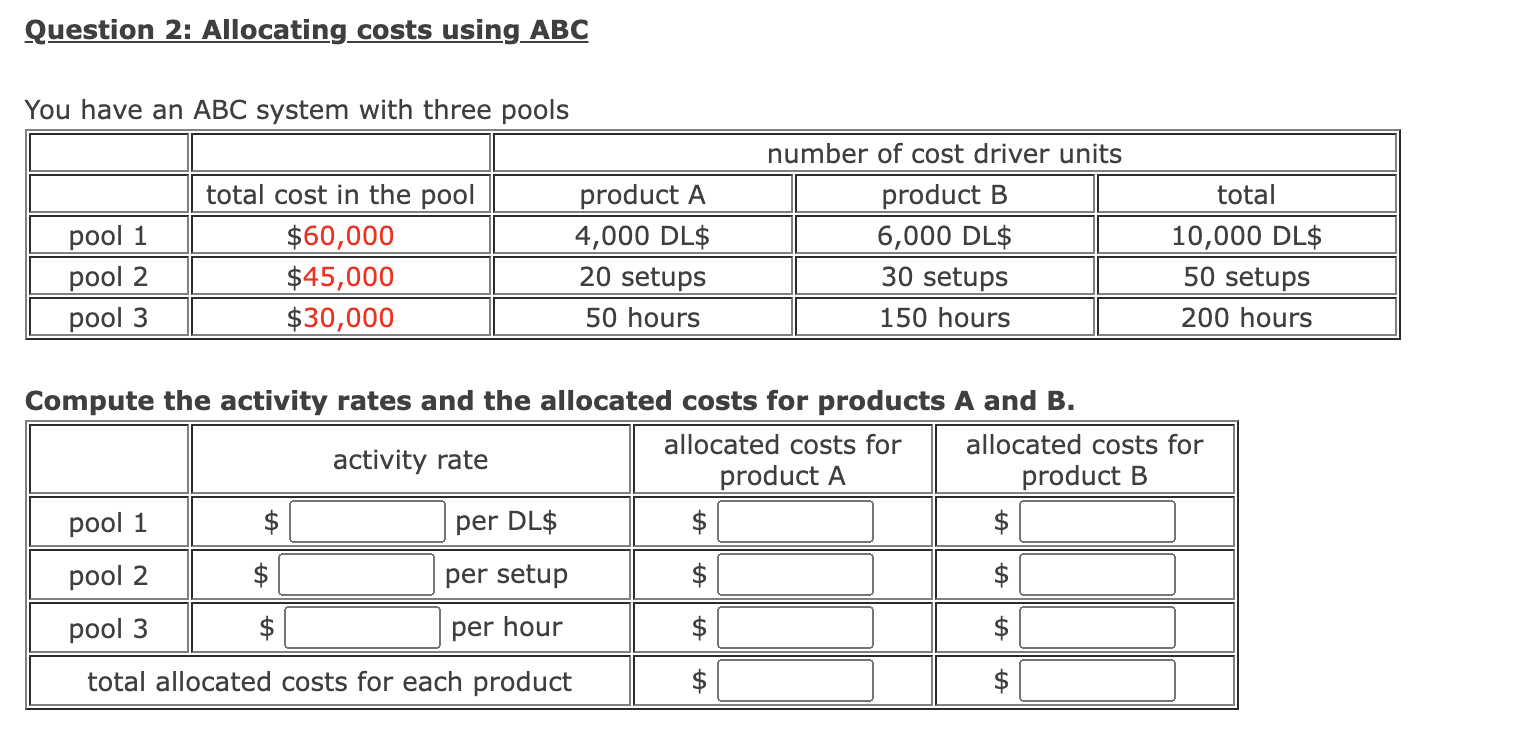 Solved Question 2: Allocating costs using ABC You have an | Chegg.com