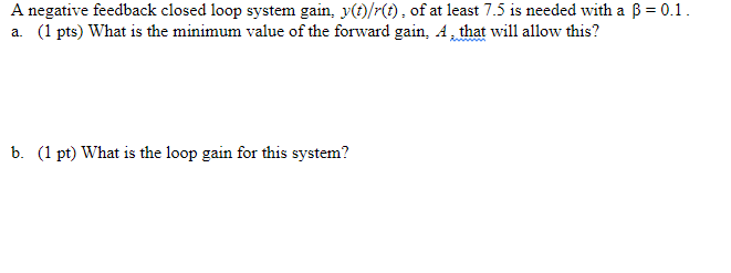 Solved A negative feedback closed loop system gain, | Chegg.com