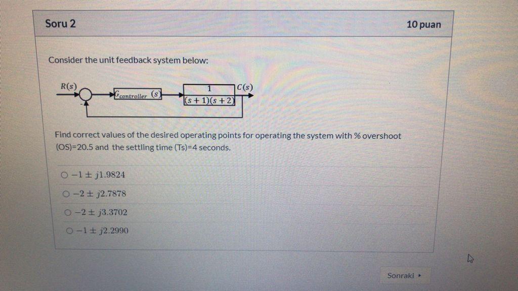 Solved Soru 2 10 puan Consider the unit feedback system | Chegg.com