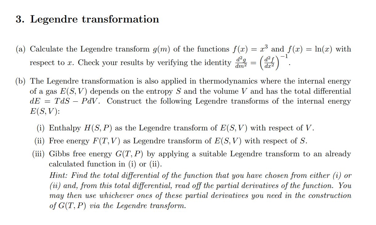 Solved (a) Calculate the Legendre transform g(m) of the | Chegg.com