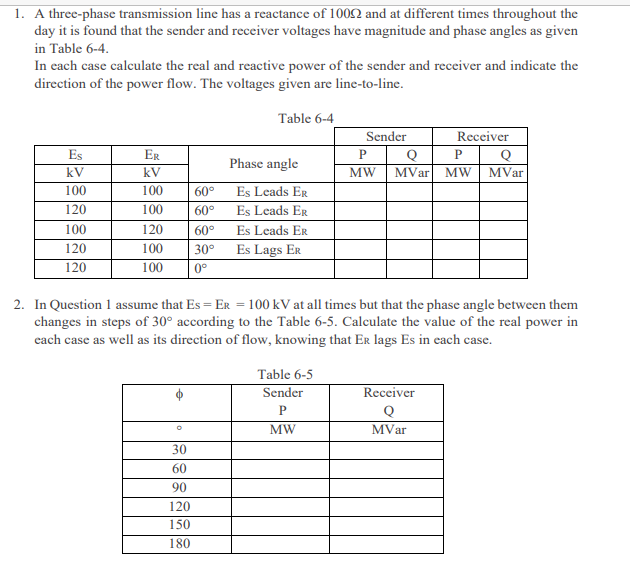 Solved 1. A three-phase transmission line has a reactance of | Chegg.com