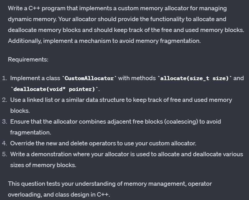 Solved Write a C++ program that implements a custom memory | Chegg.com