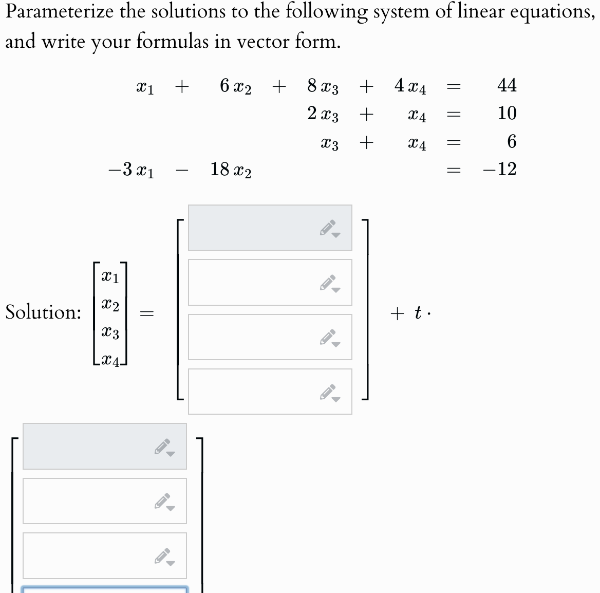 Solved Parameterize the solutions to ﻿the following system | Chegg.com