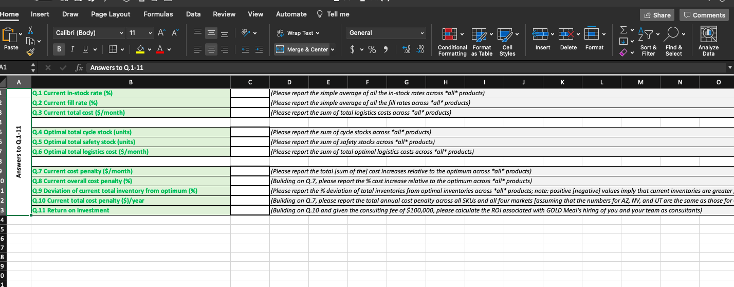 Home Insert Draw Page Layout Formulas Data Review | Chegg.com