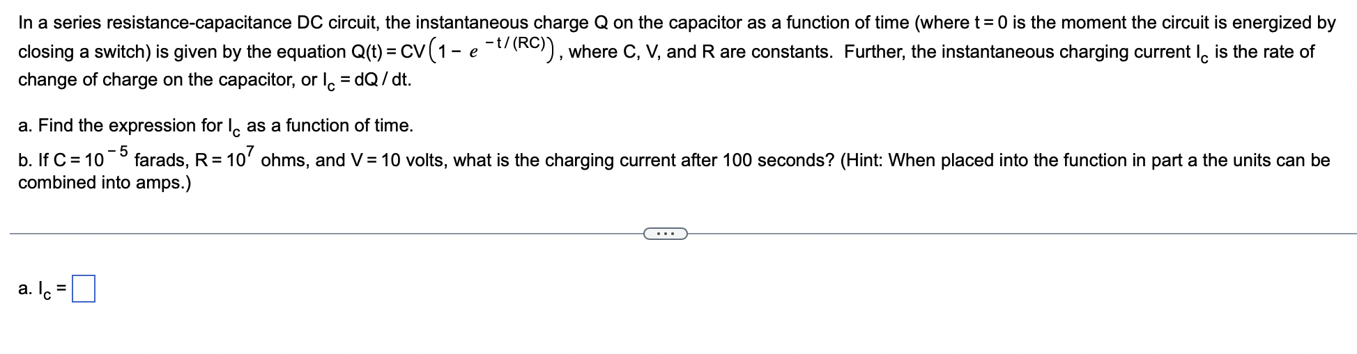 Solved In a series resistance-capacitance DC circuit, the | Chegg.com