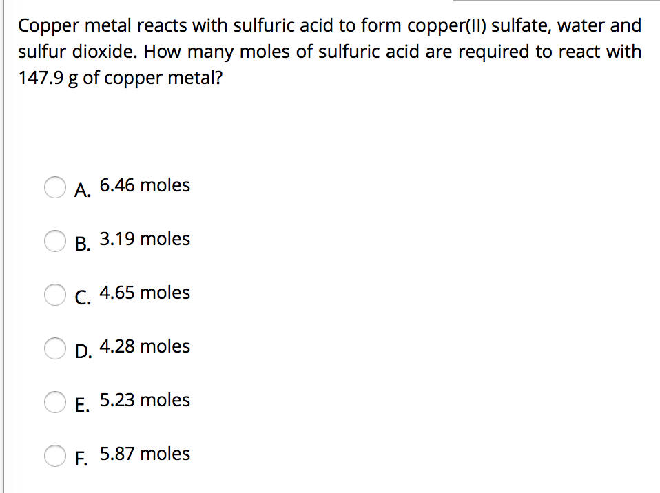 Solved Copper metal reacts with sulfuric acid to form | Chegg.com