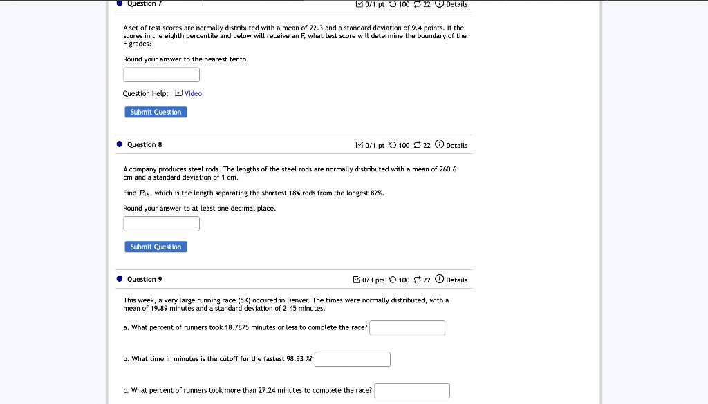 Solved Question 0/1 pt 100 22 Details A set of test scores | Chegg.com