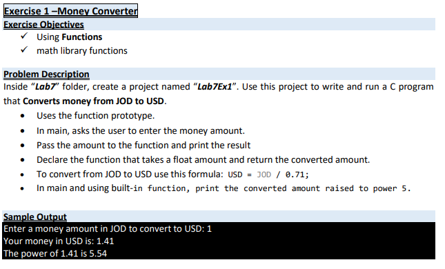 Solved Exercise 1 -Money Converter Exercise Objectives | Chegg.com
