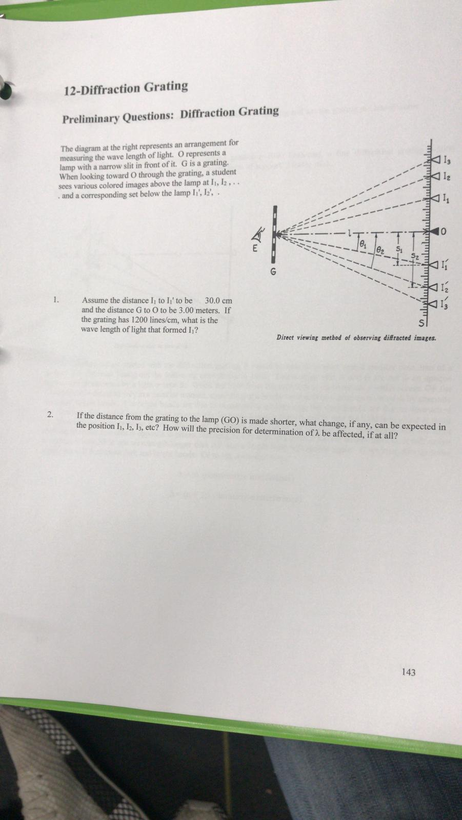 Solved 12 Diffraction Grating Preliminary Questions