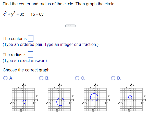 Solved Find the center and radius of the circle. Then graph | Chegg.com