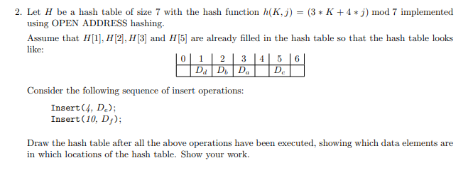 2. Let H be a hash table of size 7 with the hash | Chegg.com