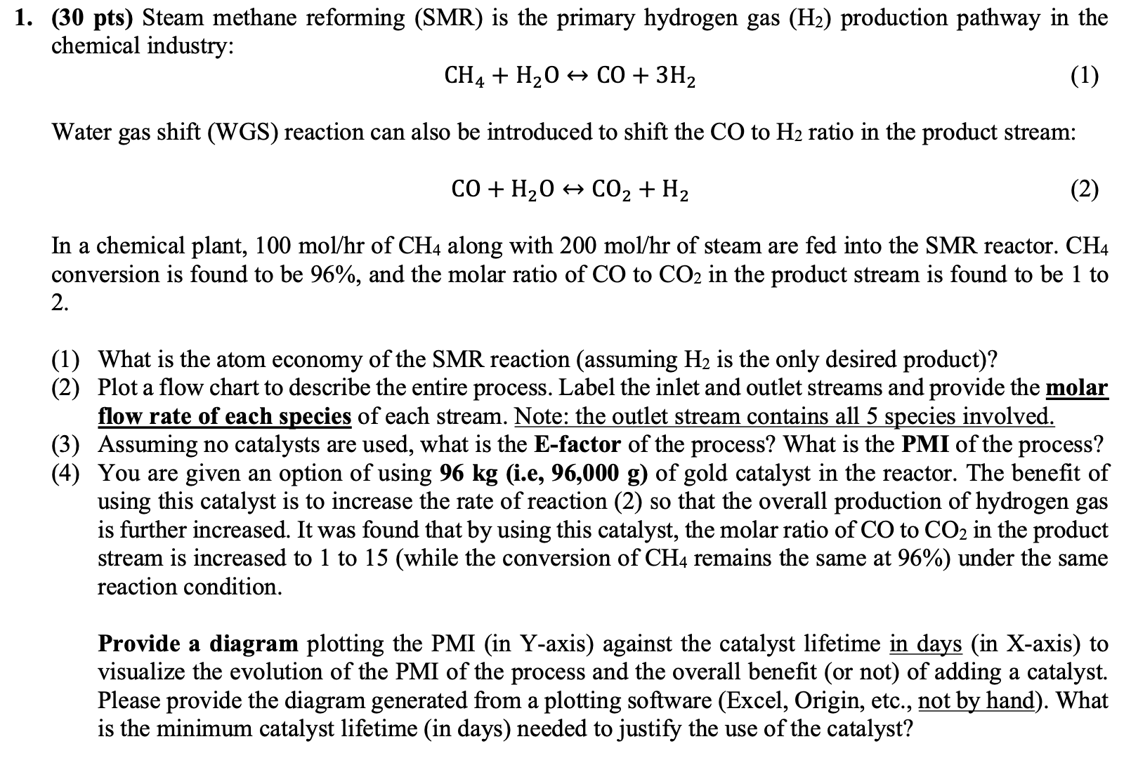 Solved (30 pts) Steam methane reforming (SMR) is the primary | Chegg.com