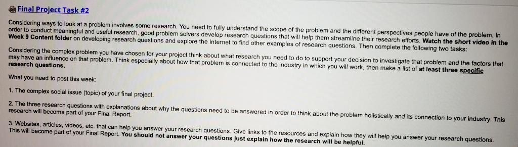 Final Project Task #2 Considering ways to look at a | Chegg.com
