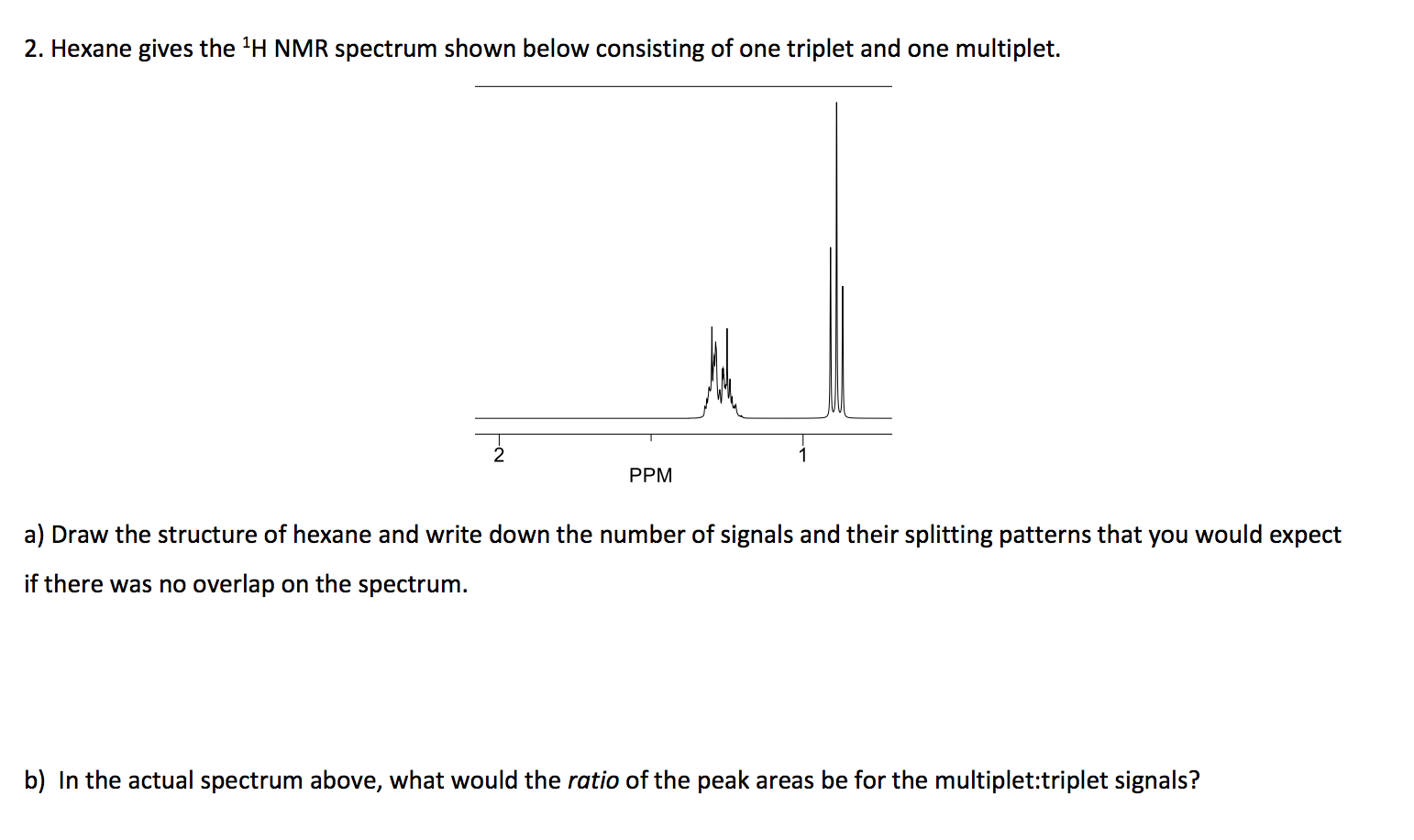 Solved 2. Hexane gives the 1H NMR spectrum shown below | Chegg.com