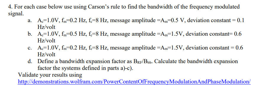 Solved 4. For each case below use using Carson's rule to | Chegg.com
