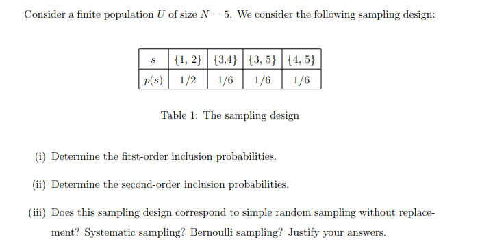 Solved Consider a finite population U of size N=5. We | Chegg.com
