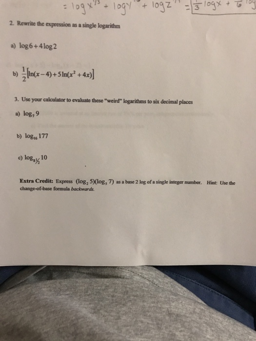 Solved 2. Rewrite the expression as a single logarithm a) | Chegg.com