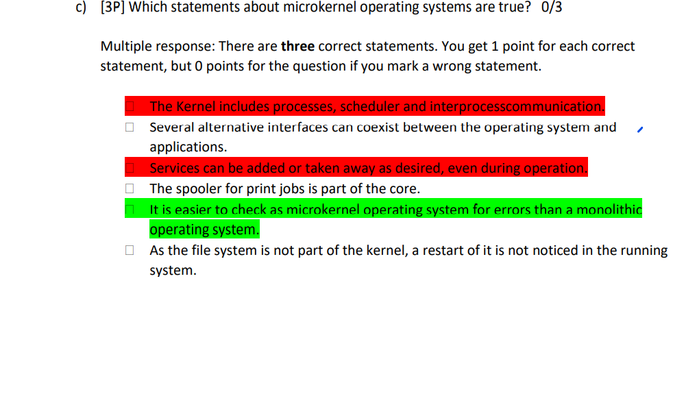 Solved [3P] Which statements about microkernel operating | Chegg.com