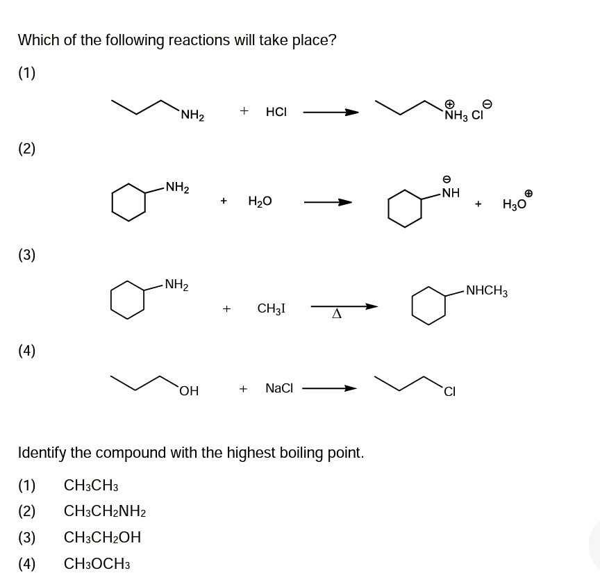 Solved Which of the following reactions will take place? NH2 | Chegg.com