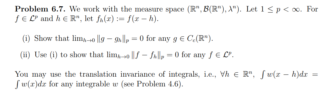 Solved Problem 6.7. We ﻿work with the measure space | Chegg.com