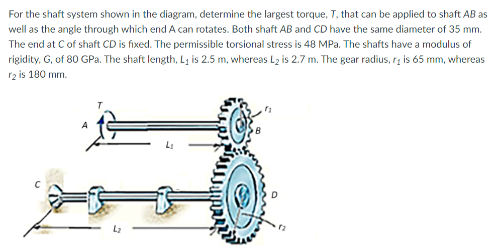 Solved For the shaft system shown in the diagram, determine | Chegg.com