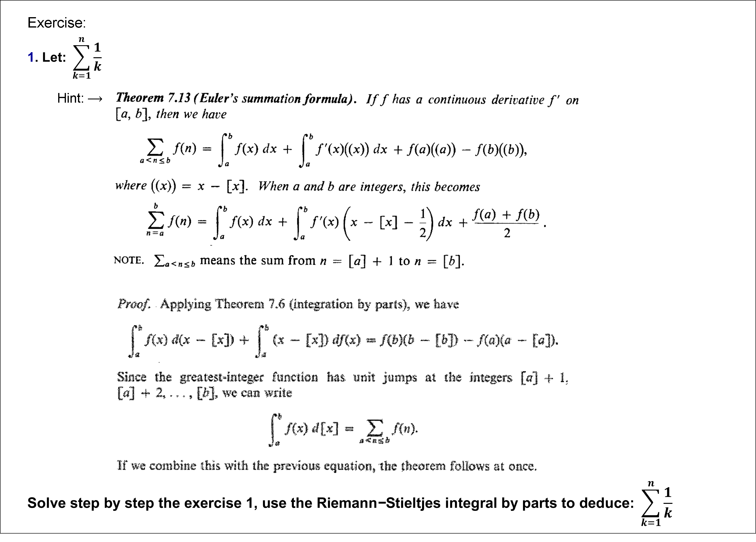 Solved Theorem 7.13 (Euler's summation formula). If \\( f | Chegg.com