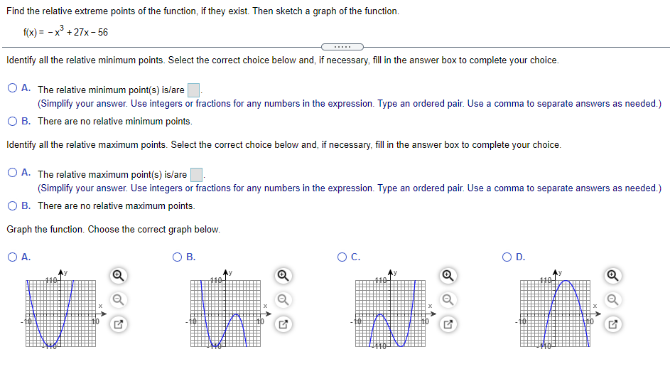Solved Find the relative extreme points of the function, if | Chegg.com