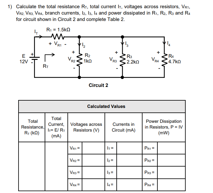 Solved 1) Calculate the total resistance Rt, total current | Chegg.com