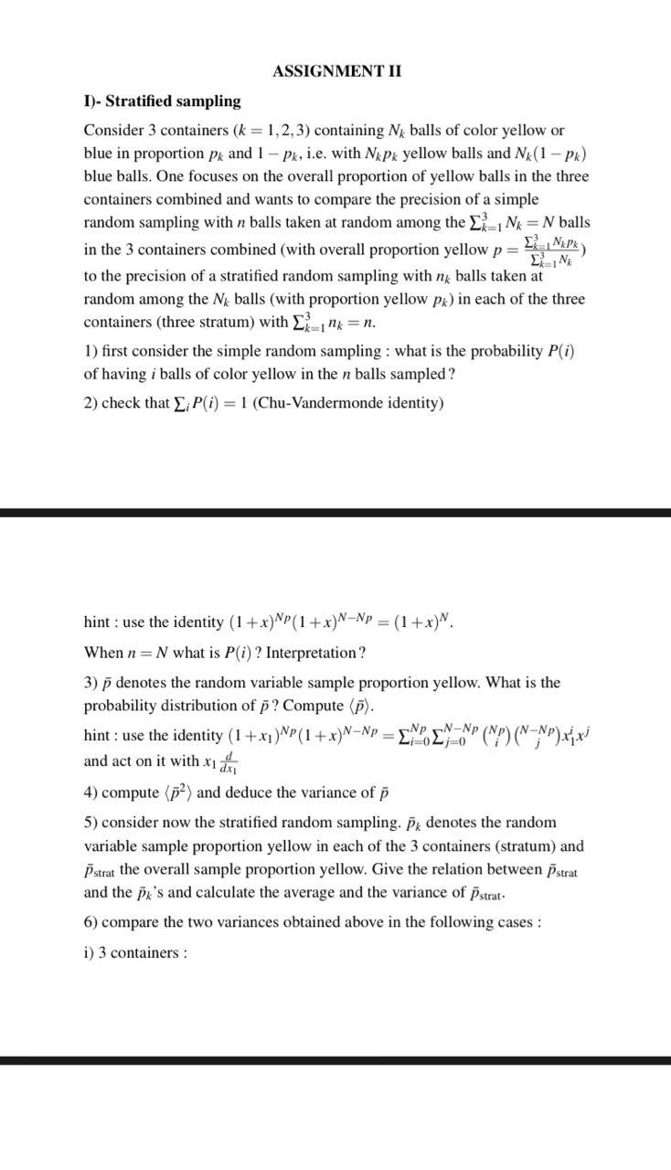 Solved I)- Stratified sampling Consider 3 containers | Chegg.com