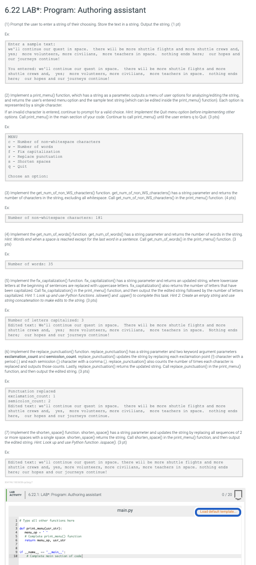 Solved 6.22 LAB*: Program: Authoring assistant (1) Prompt | Chegg.com