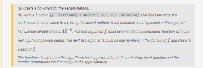 Solved (a) Create a flowchart for the secant method. (6) | Chegg.com