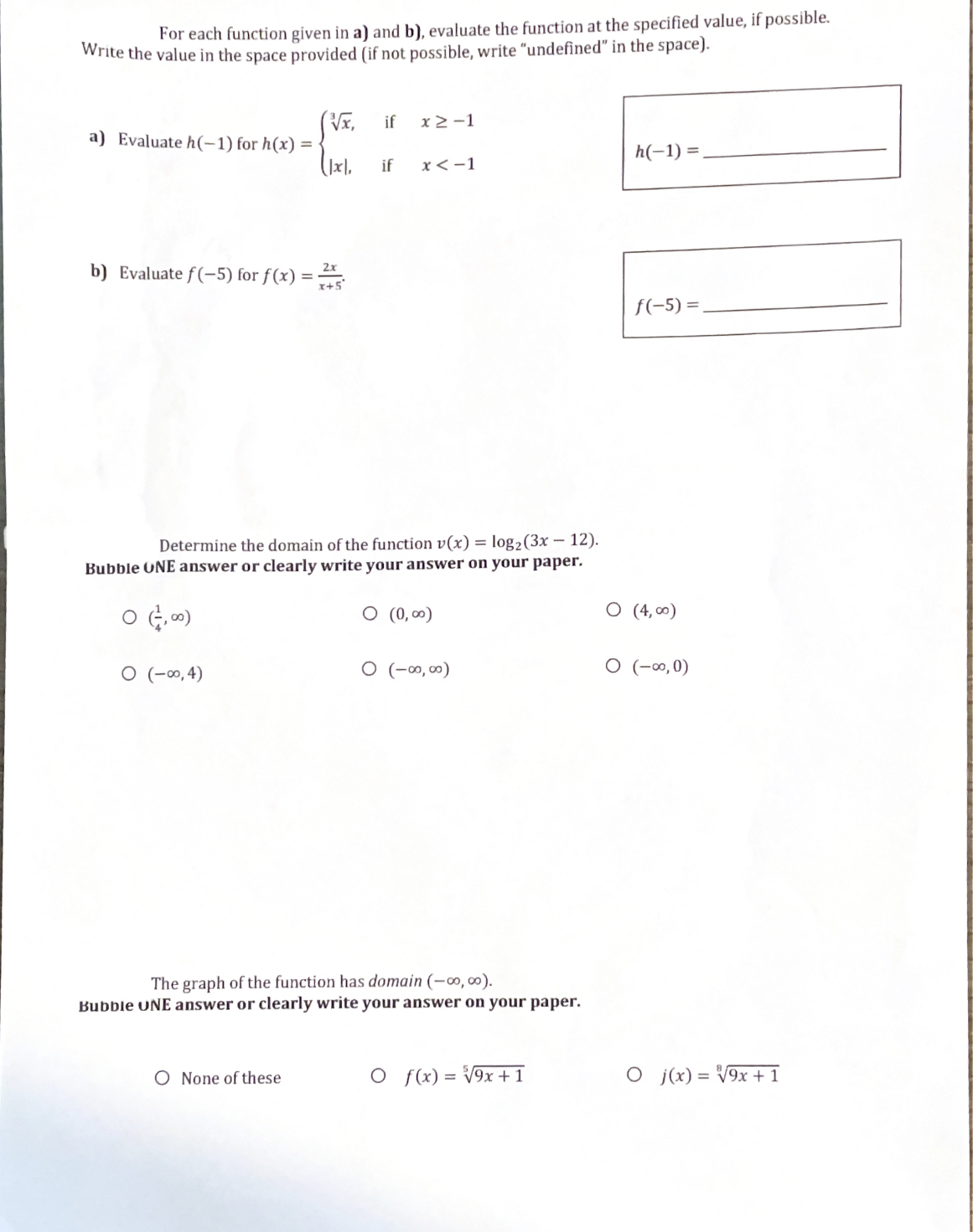 Solved For each function given in a) and b), evaluate the | Chegg.com