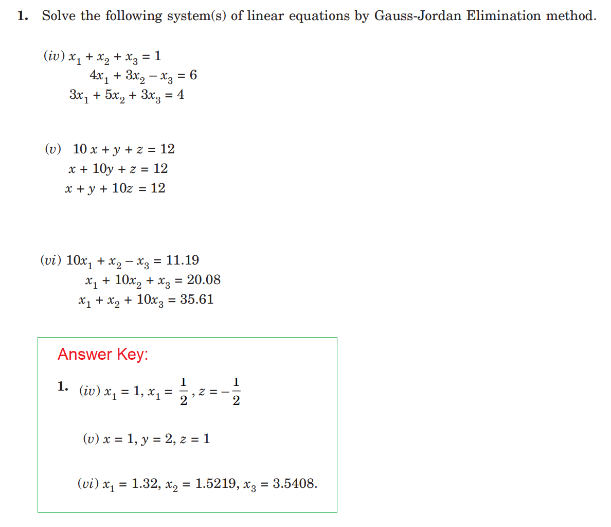 Solved Solve the following system(s) of linear equations by | Chegg.com